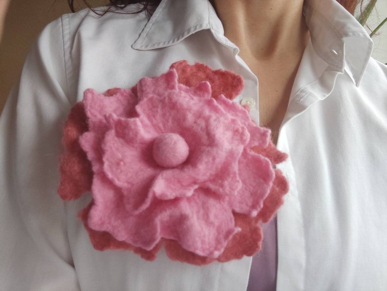 Felt Flower Brooch, Large Felt Flower, Felt Wool Jewelry, Big Flower ...