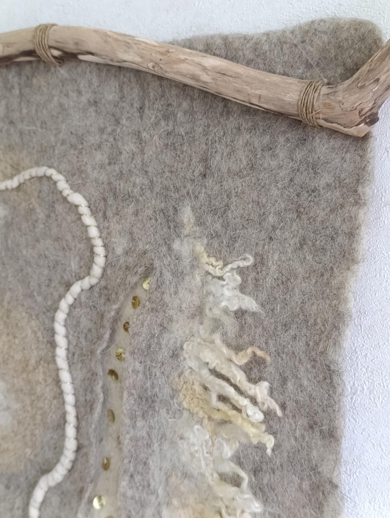 Felted Wool Wall Art: Textile Painting With Wooden Stick (16x24 Inch ...
