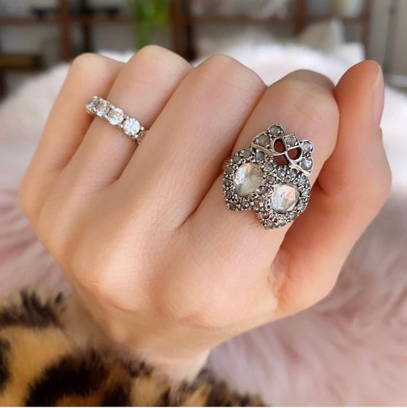 RARE Rose Cut Diamond Double Heart Victorian Cluster … - Gem