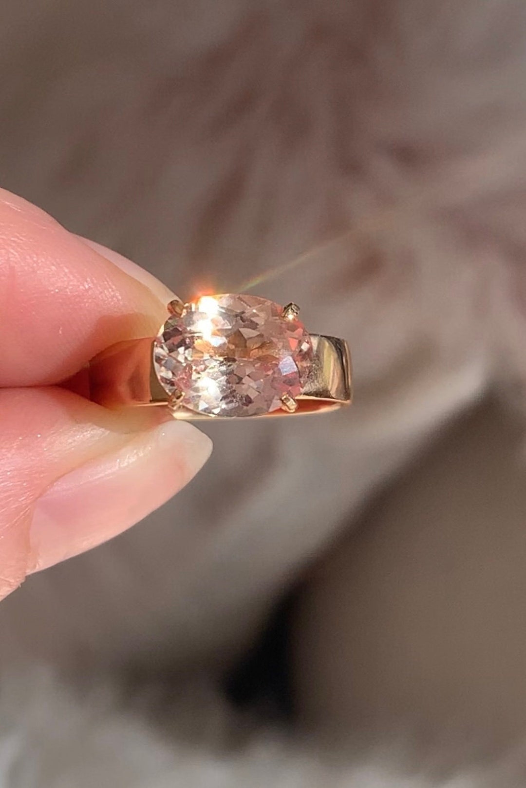 Prettiest 18ct Rose Gold and Peach Stone Solitaire Ring - Etsy Australia