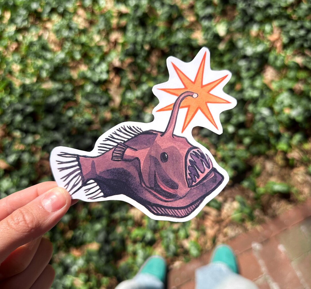 Angler Fish Vinyl Sticker Funny Marine Decal Cute Watercolor Gift ...