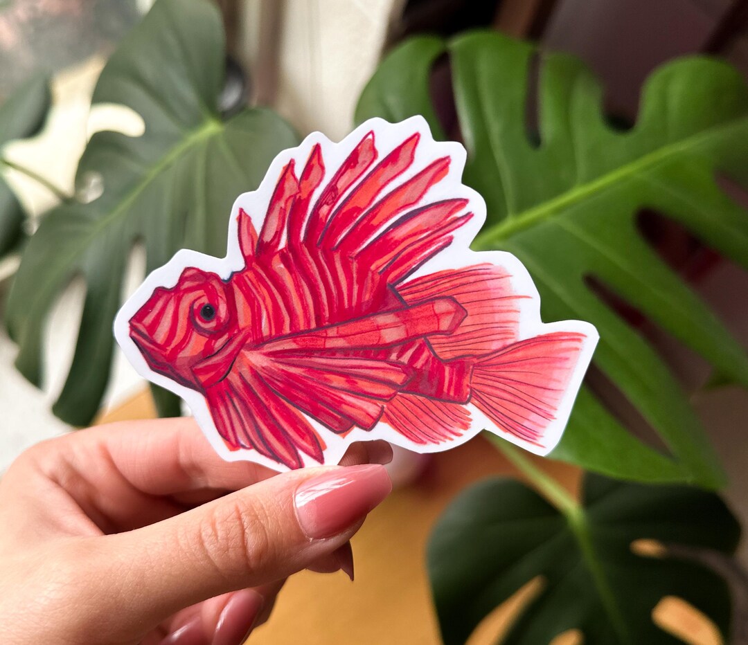 Lionfish Vinyl Sticker Marine Decal Ocean Sea Life Cute Gift Orange ...