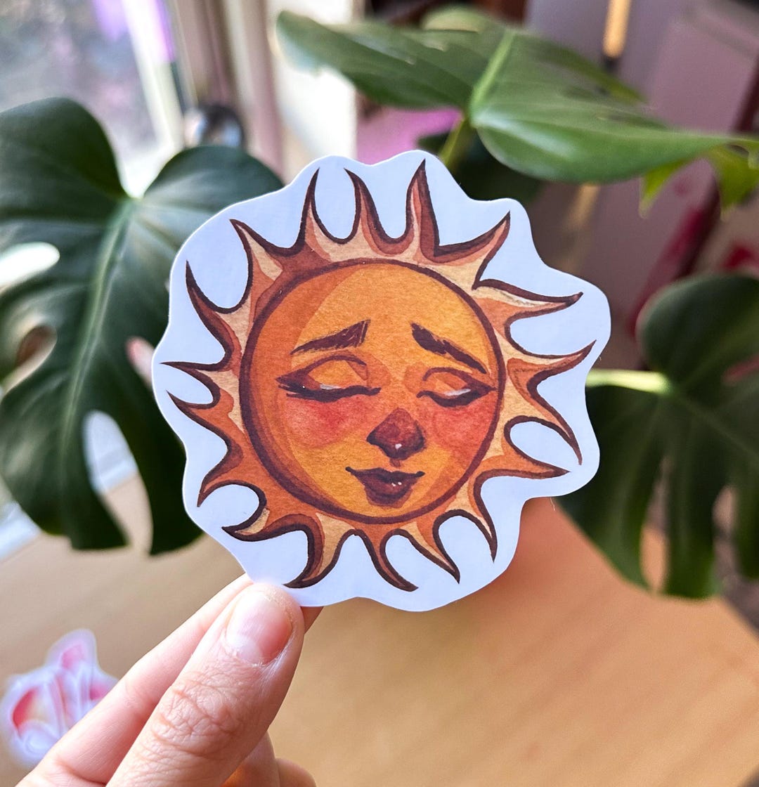 Sun Vintage Radiant Vinyl Sticker | Boho Watercolor Trendy Celestial ...