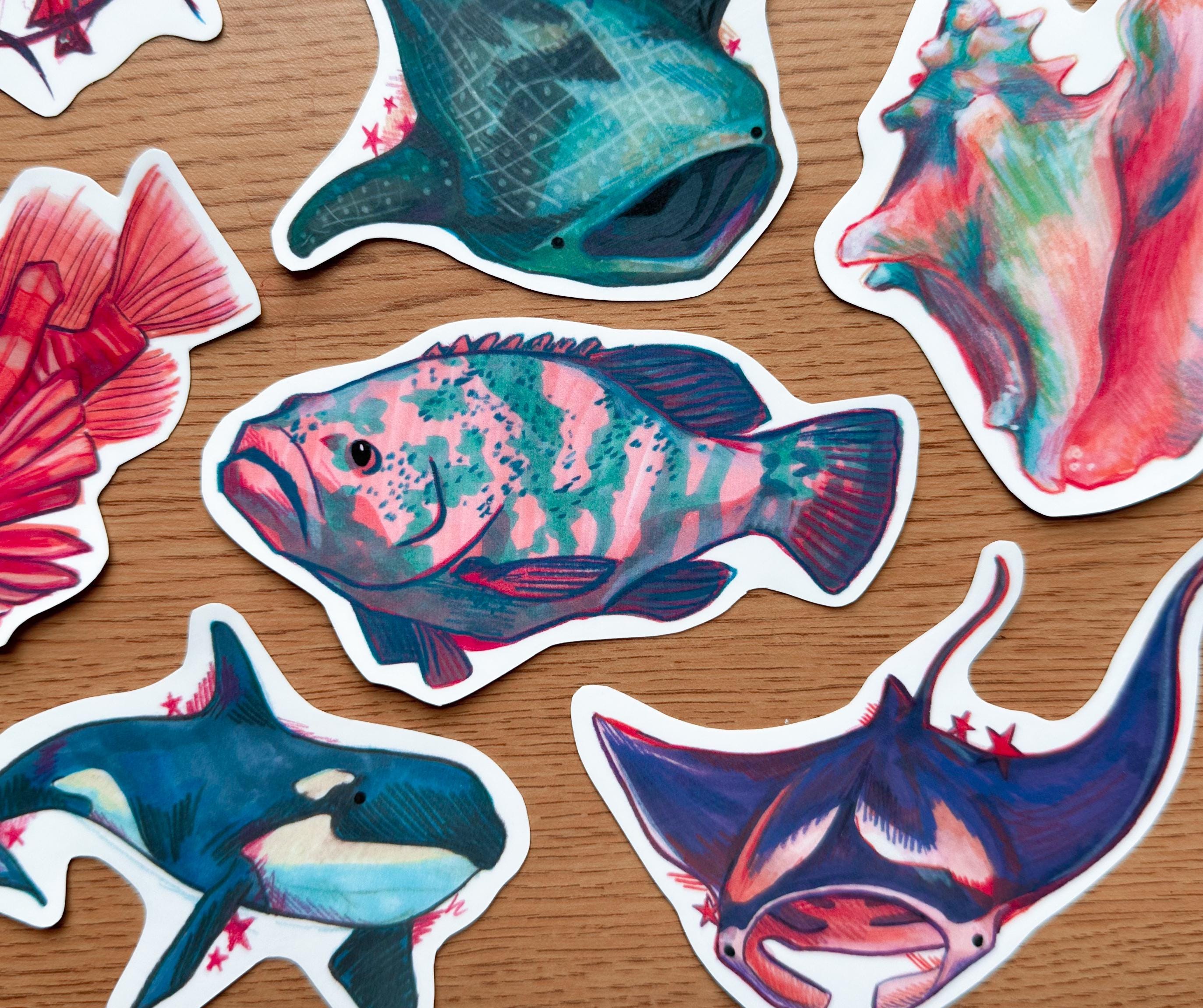 Grouper Vinyl Sticker Fish Marine Decal Ocean Sea Life Cute Gift Pink ...