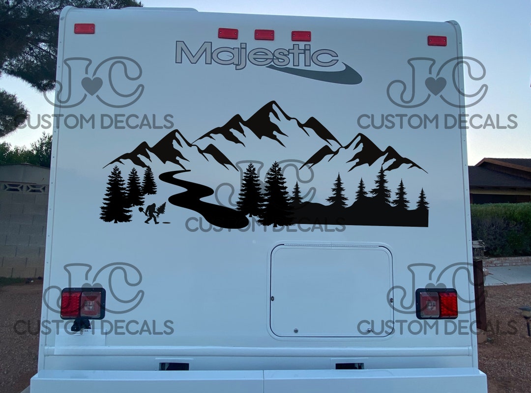 1 Large Mountain RV Decal Sticker Graphic || Big-foot Planting Tree ...