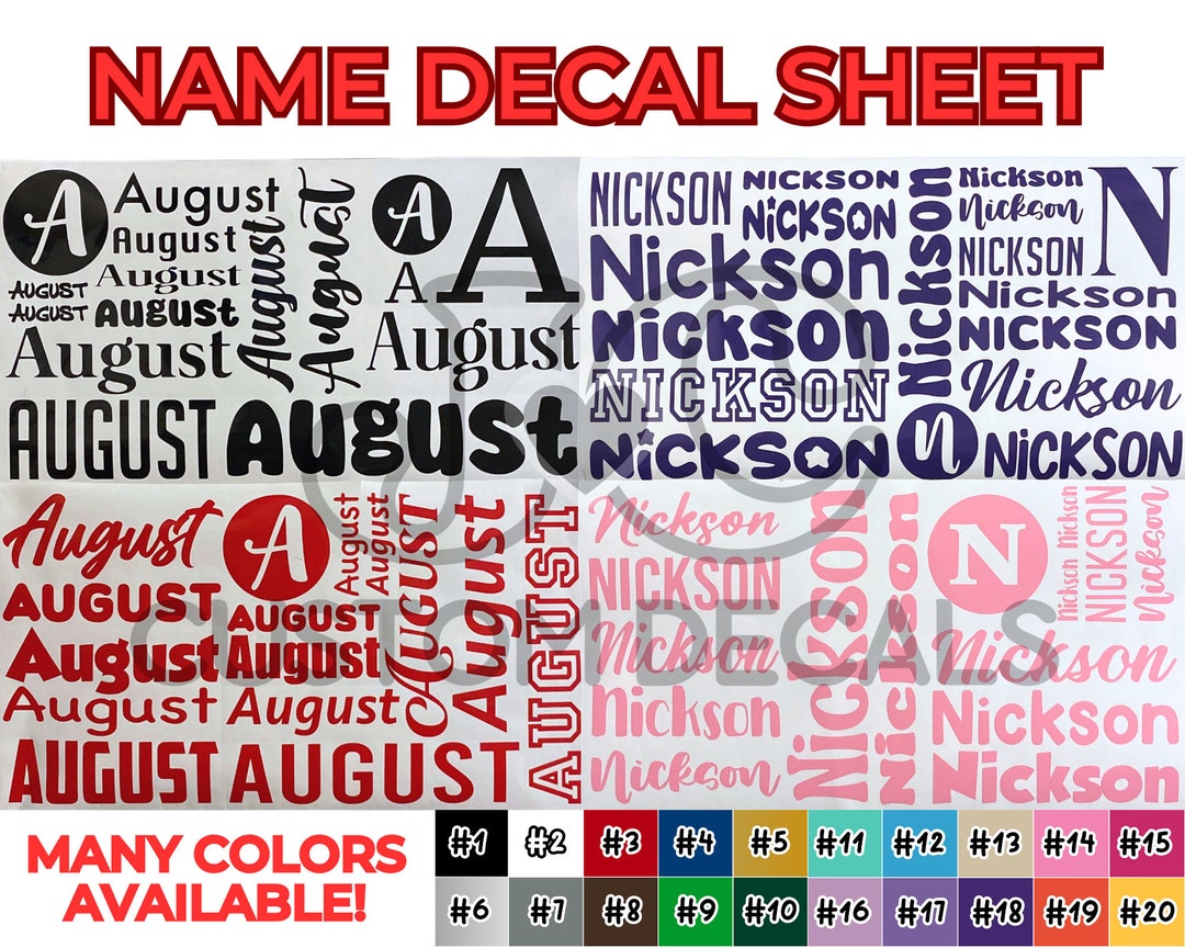 Name Decal Sheet, Custom Name Decal Sheet, Vinyl Decal Name Stickers ...
