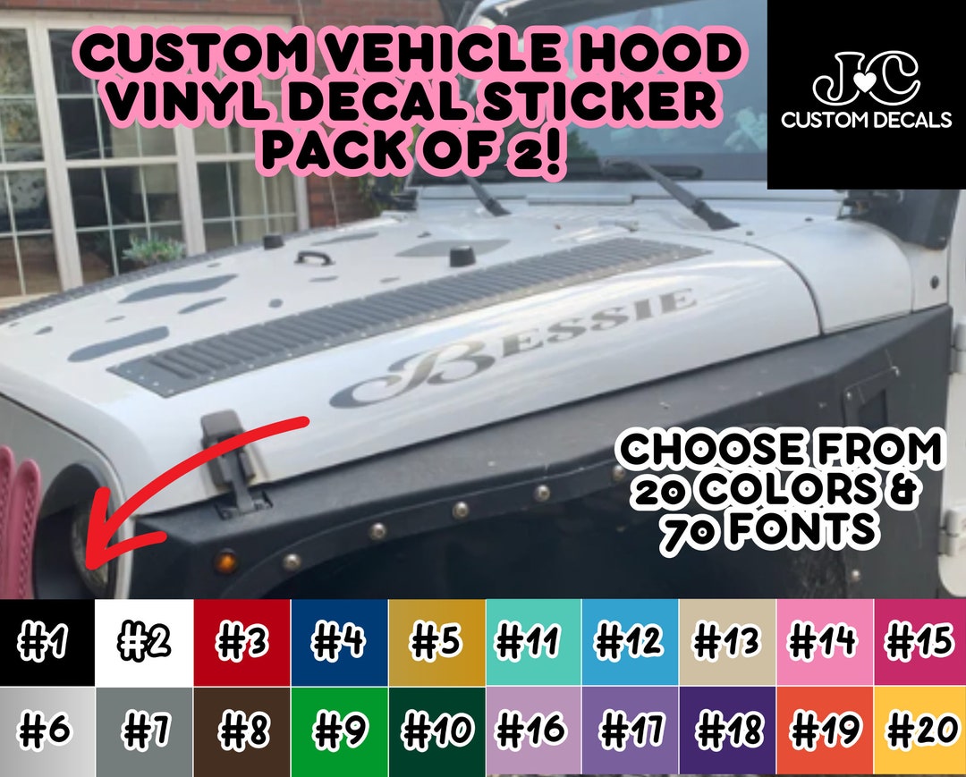 Set of 2 Custom Vehicle Hood Name Decal Stickers // Vehicle Truck Car ...