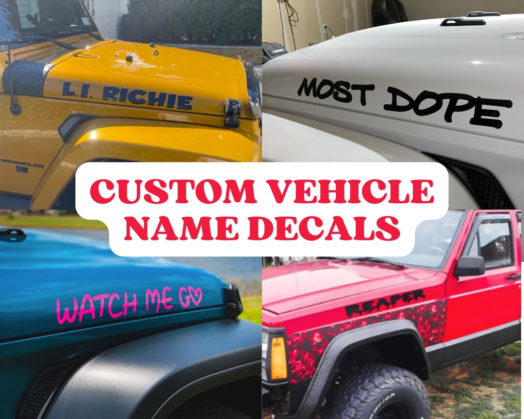 Set of 2 Custom Vehicle Hood Name Decal Stickers // Vehicle Truck Car ...
