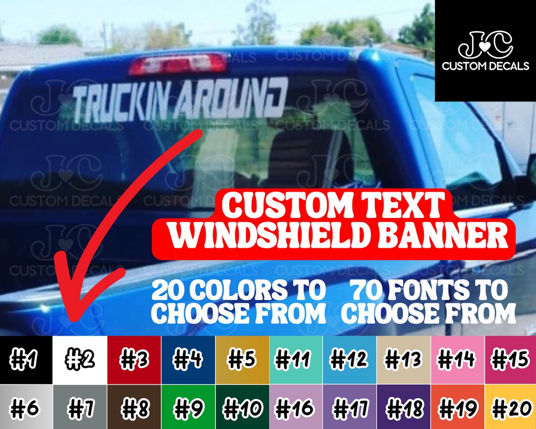 Custom Text Windshield Banner Decal Sticker // Vehicle Truck Car ...