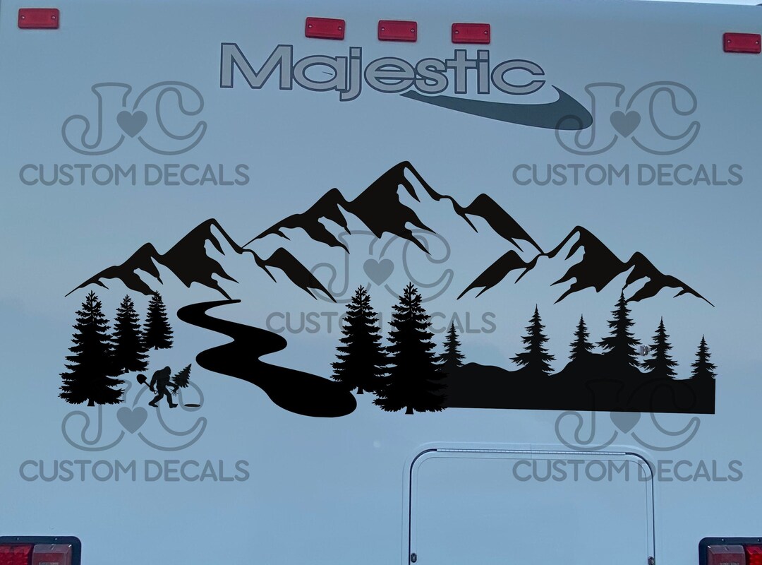 1 Large Mountain RV Decal Sticker Graphic Big-foot Planting Tree ...