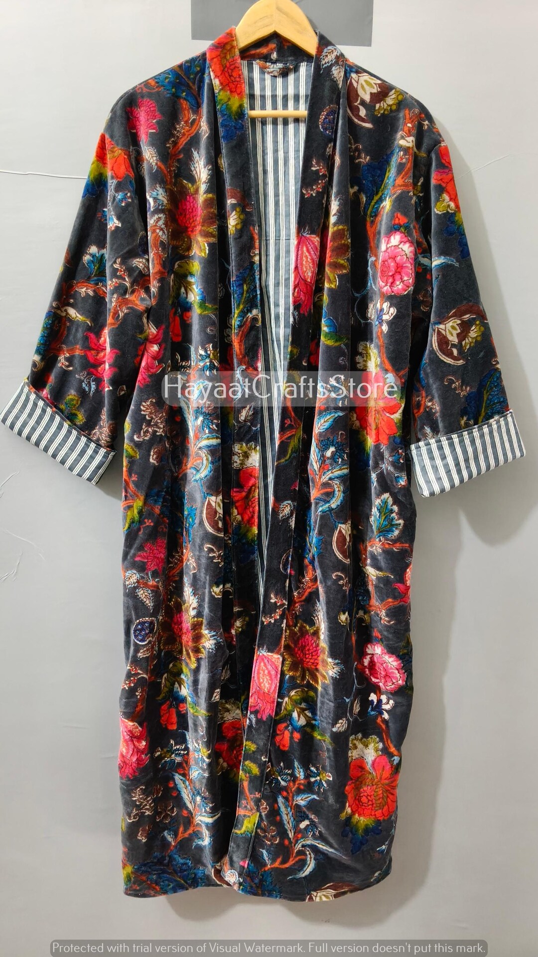 Luxury Velvet House Robe, Velvet Cotton Kimono Robe, Dressing Gown ...