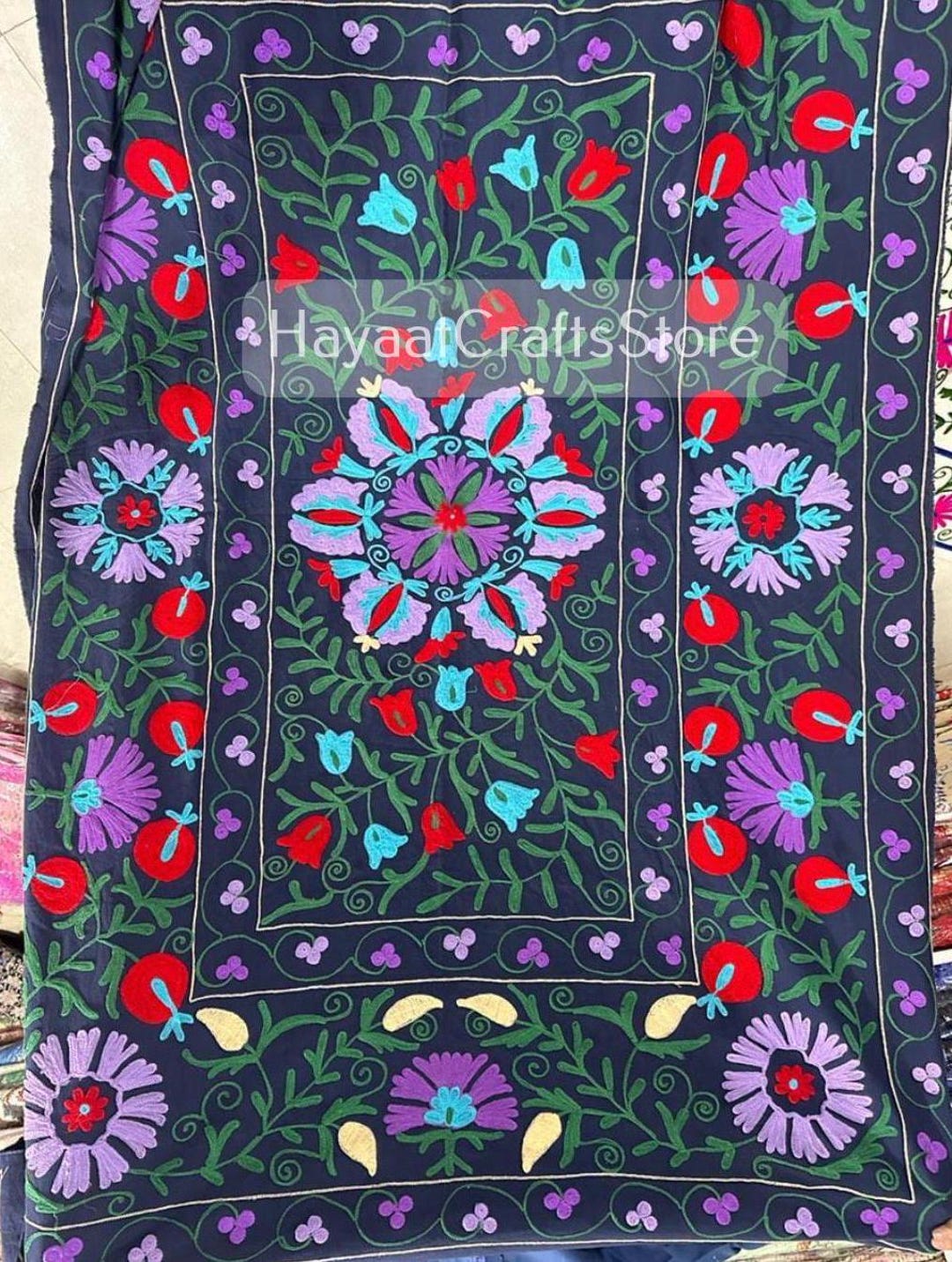 Indian Suzani Bedcover Throw Blanket, Bohemian Colorful Suzani ...