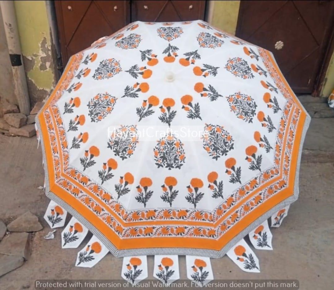Beautiful Hand Block Printed Umbrella, Indian Handmade Large Big ...