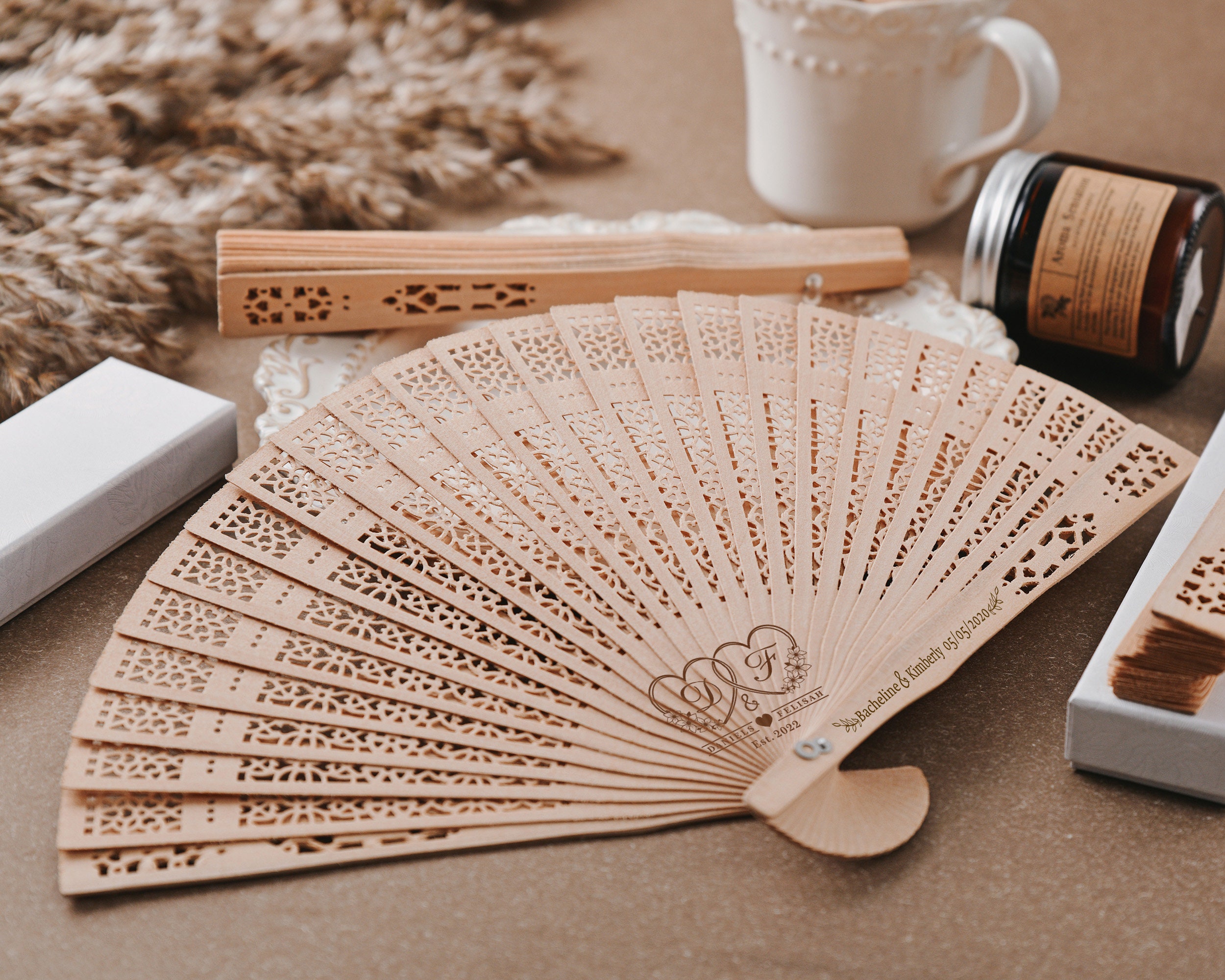 Handmade Wooden Hand Fan-a Charming Keepsake for a Commemorative Event ...
