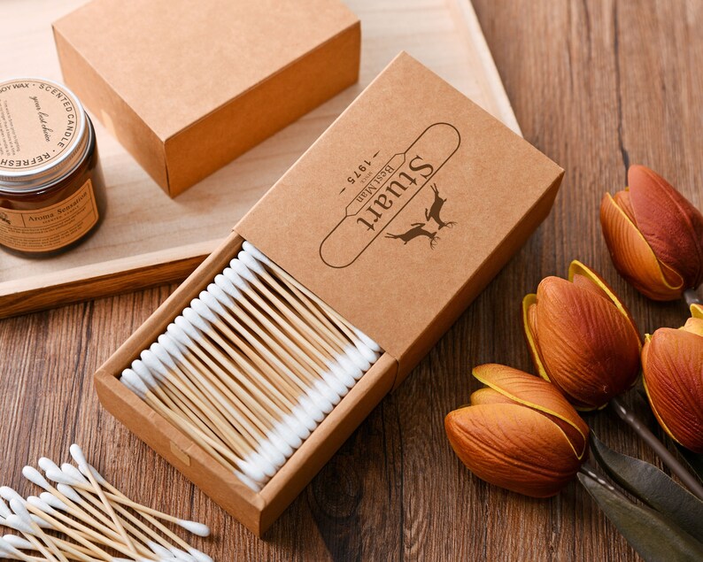 Custom Eco-friendly Bamboo Cotton Swab Box 200 Count Biodegradable and ...