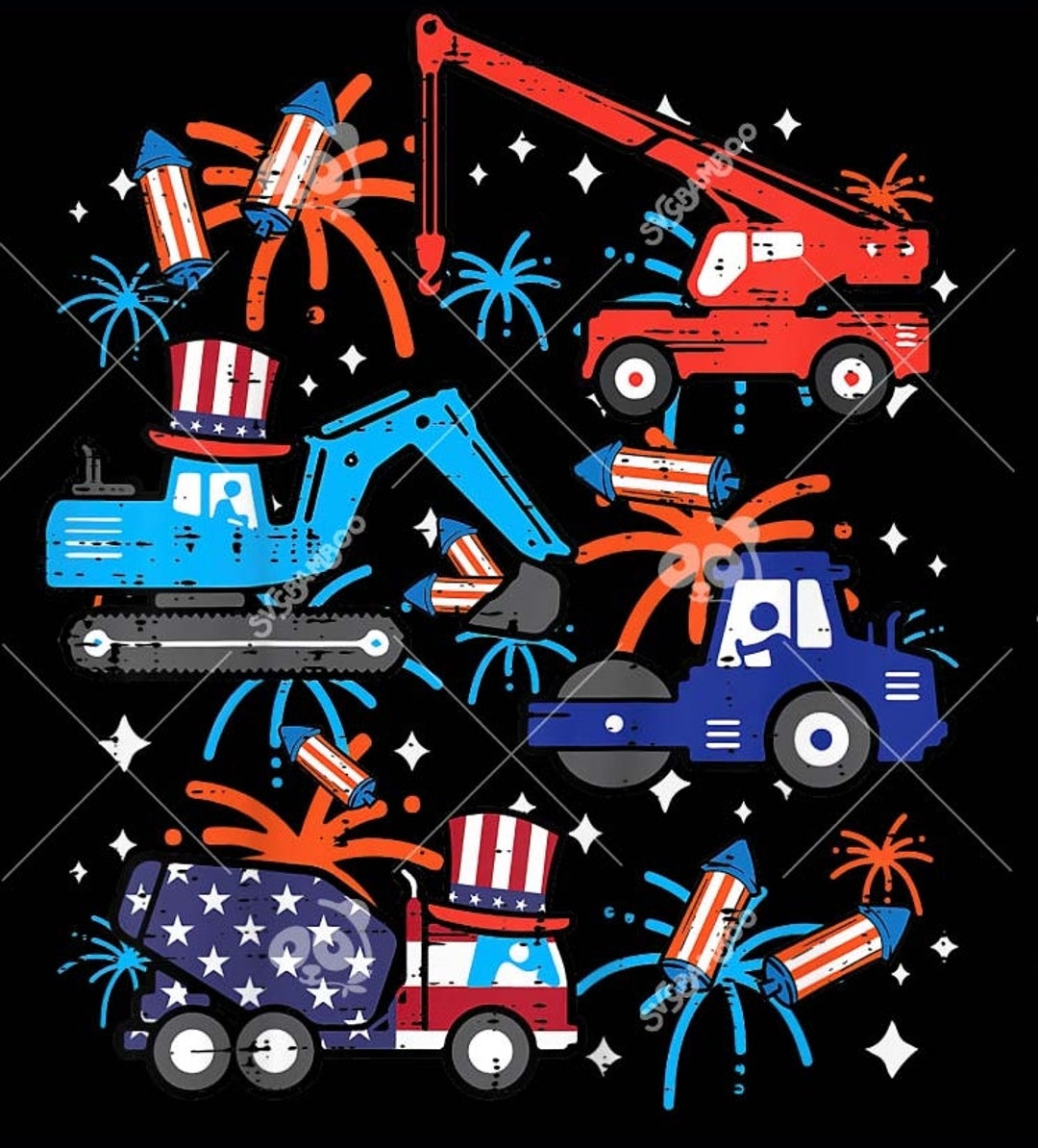 Kids 4th July Construction Trucks Svg, Construction Truck With ...