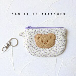 Floral Bear Mini Pouch/ Floral Coin Pouch/ Bear Pouch/ Cute Bear Bag ...