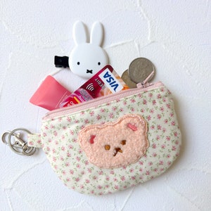 Floral Bear Mini Pouch/ Floral Coin Pouch/ Bear Pouch/ Cute Bear Bag ...