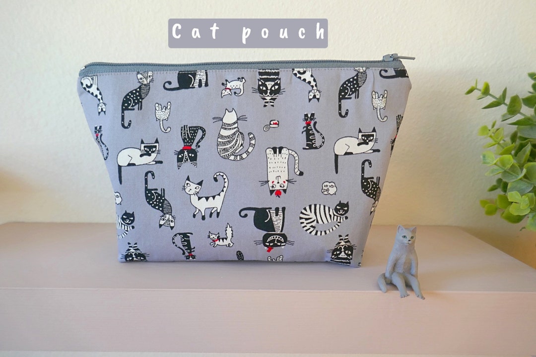 Funny Cat Pouch, Grey Pouch, Cat Makeup Bag, Cat Cosmetic Pouch, Cat ...