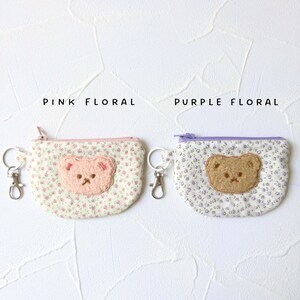 Floral Bear Mini Pouch/ Floral Coin Pouch/ Bear Pouch/ Cute Bear Bag ...