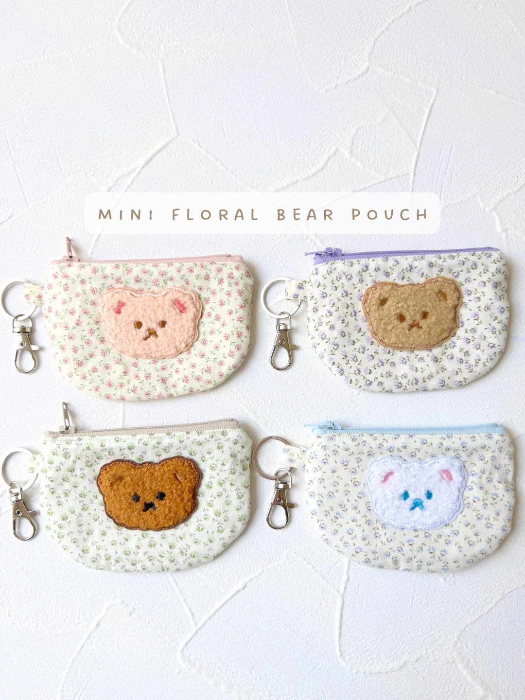 Floral Bear Mini Pouch/ Floral Coin Pouch/ Bear Pouch/ Cute Bear Bag ...