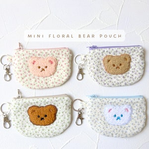 Floral Bear Mini Pouch/ Floral Coin Pouch/ Bear Pouch/ Cute Bear Bag ...