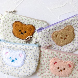 Floral Bear Mini Pouch/ Floral Coin Pouch/ Bear Pouch/ Cute Bear Bag ...