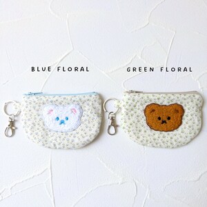 Floral Bear Mini Pouch/ Floral Coin Pouch/ Bear Pouch/ Cute Bear Bag ...