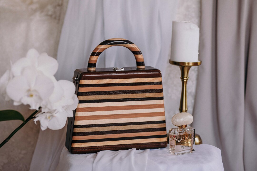 Handmade Wooden Trapezoid Bag: Crossbody Clutch With Removable Strap - Etsy