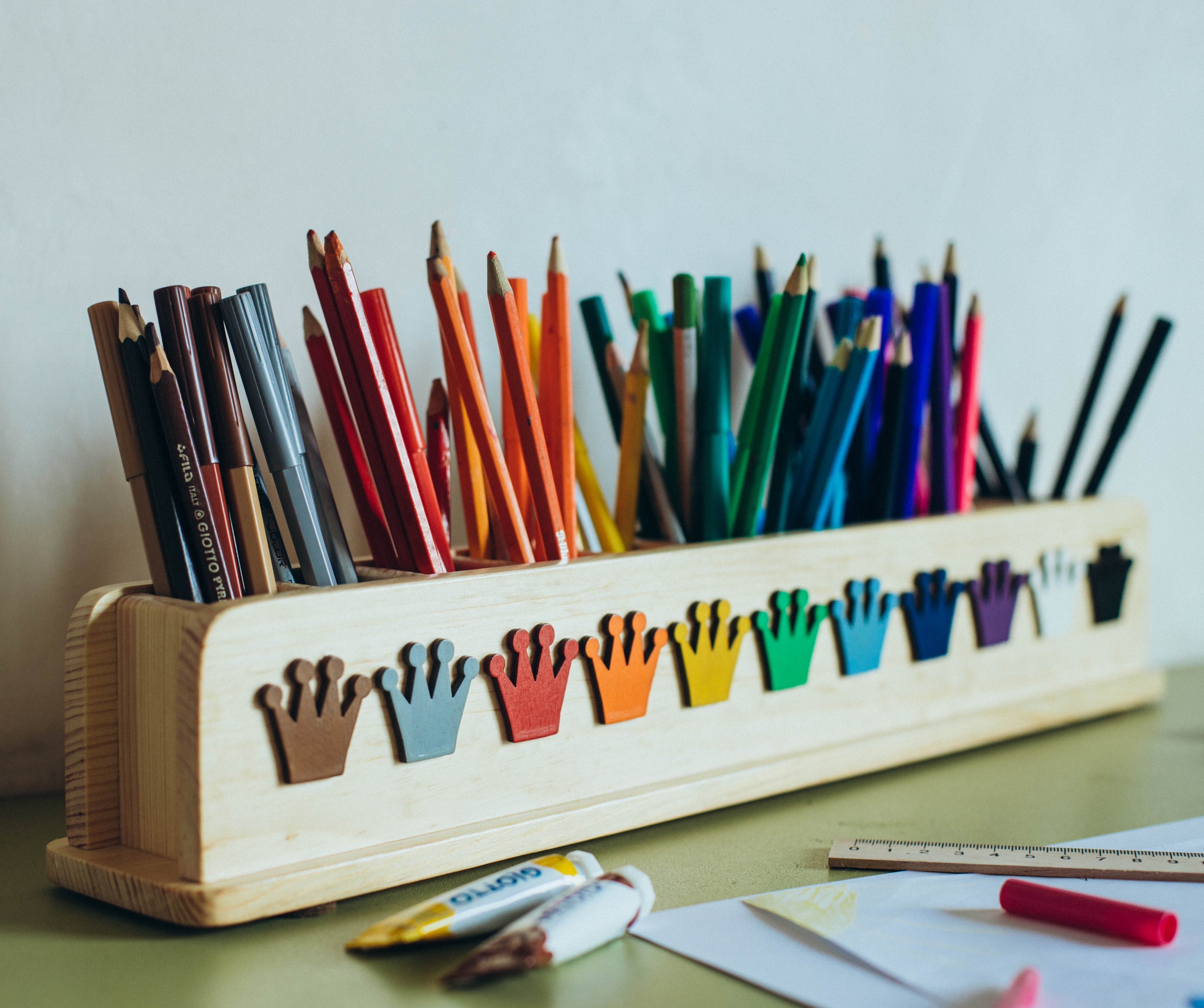 Wooden Rainbow Holder for Pencils/felt-tip Pen Box,organizer Pencil ...