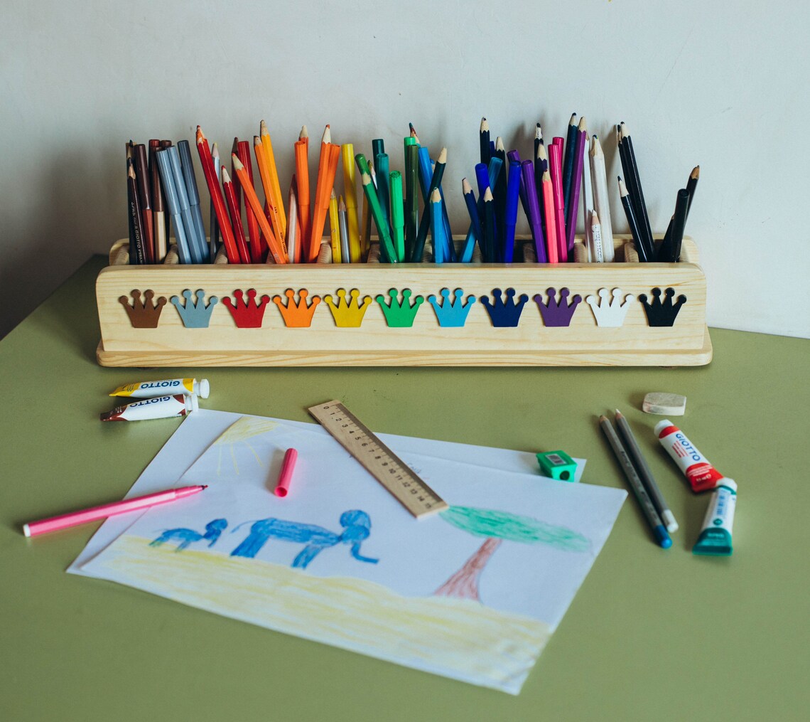 Wooden Rainbow Holder for Pencils/felt-tip Pen Box,organizer Pencil ...