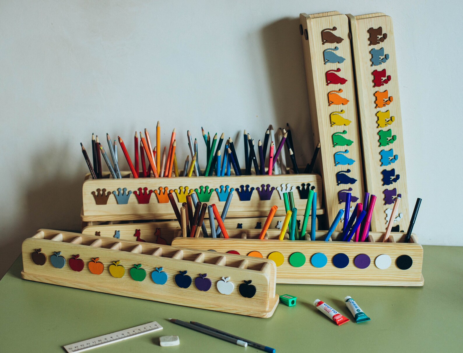 Wooden Rainbow Holder for Pencils/felt-tip Pen Box,organizer Pencil ...