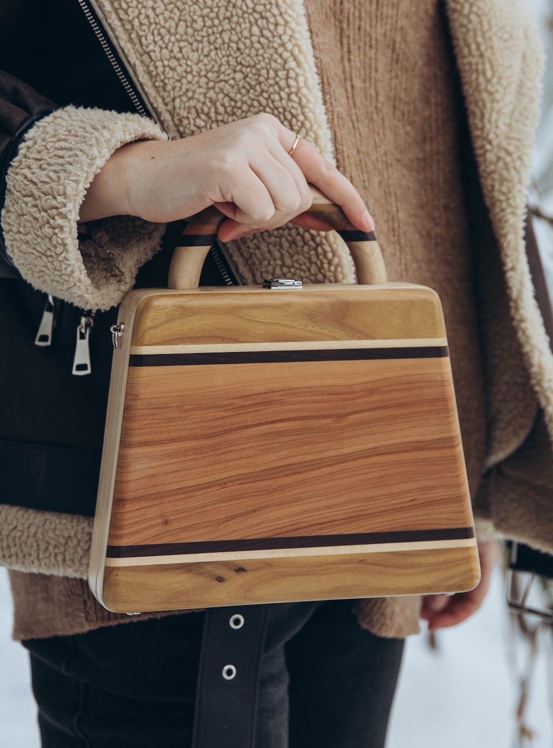 Handmade Wooden Trapezoid Bag: Apricot Mulberry Maple Wood Crossbody - Etsy