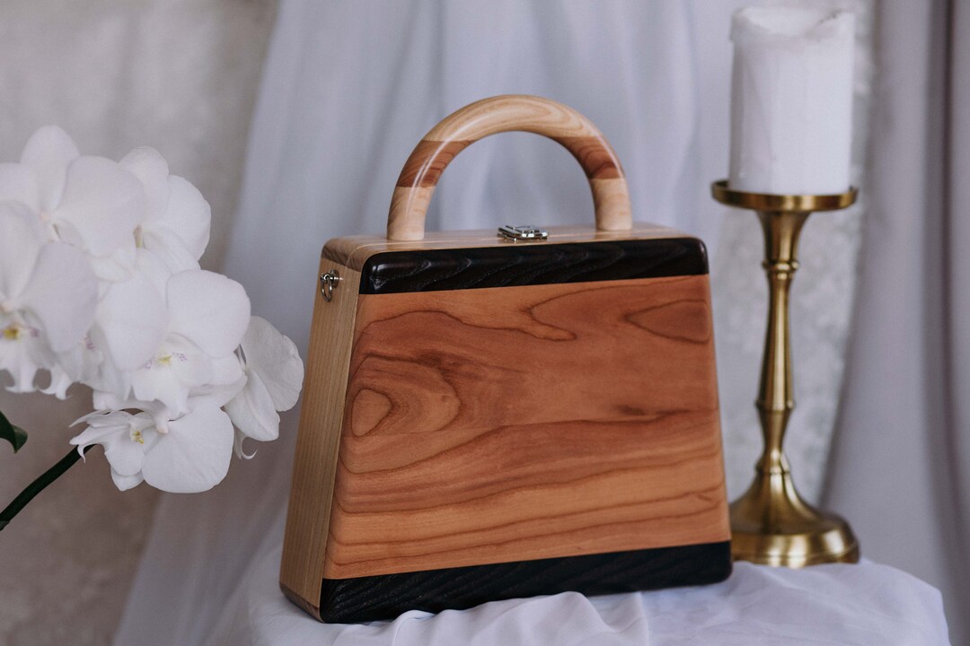 Handmade Apricot Wood Trapezoid Bag: Wooden Crossbody Handbag - Etsy