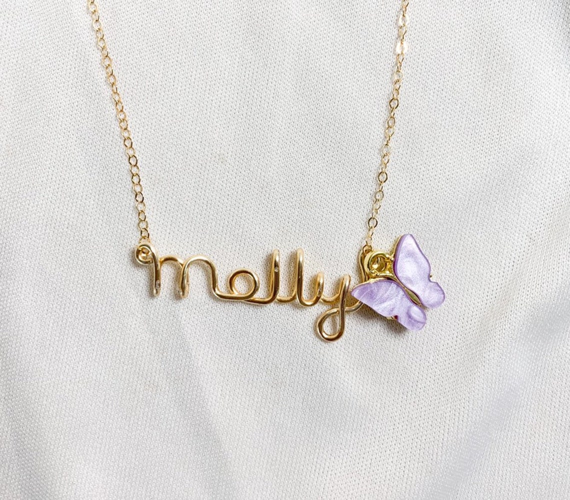 Personalized Wire Name Necklace With Butterfly Charm 16k - Etsy