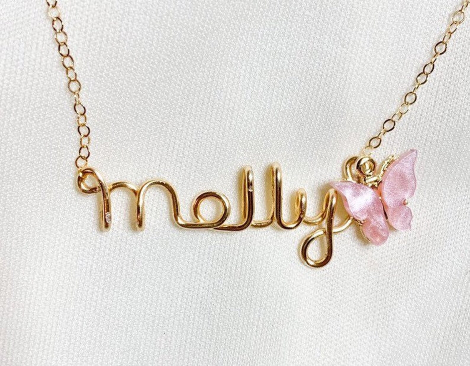 Personalized Wire Name Necklace With Butterfly Charm 16k - Etsy