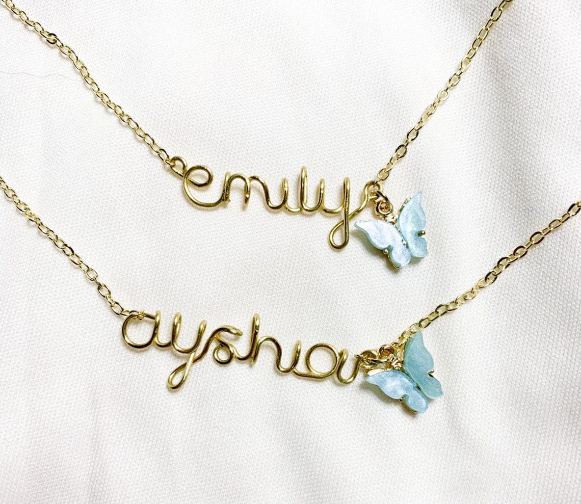 Personalized Wire Name Necklace With Butterfly Charm 16k - Etsy