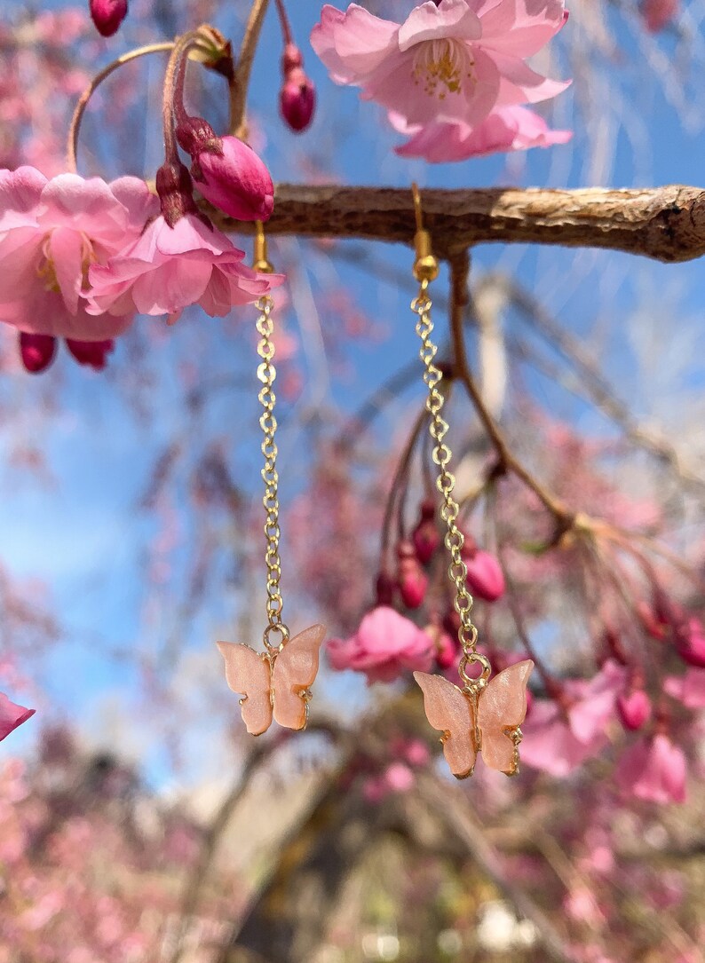 Gold Dangle Butterfly Earrings 16k Gold Plated Etsy