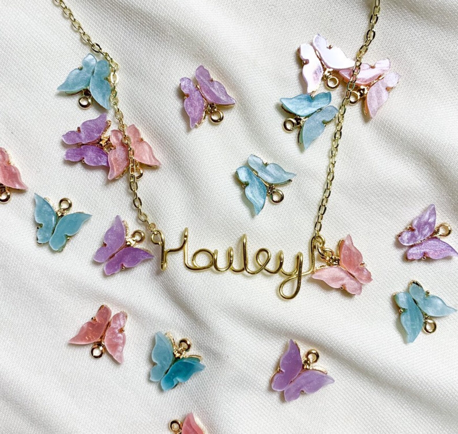Personalized Wire Name Necklace With Butterfly Charm - 16k Gold Plated ...