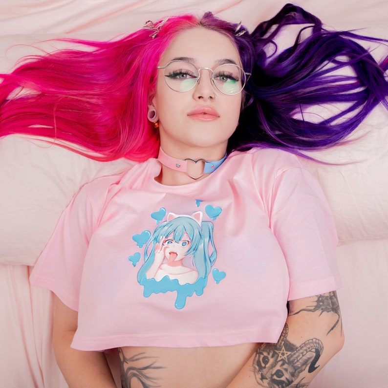 Naughty Girl Crop Top Ahegao Face Kawaii Neko Waifu Pink Etsy Norway Hot Sex Picture
