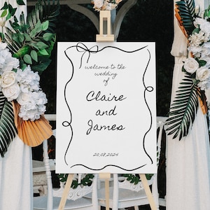 Black Ribbon Wedding Welcome Sign, Bow Wedding Welcome Sign, Retro ...