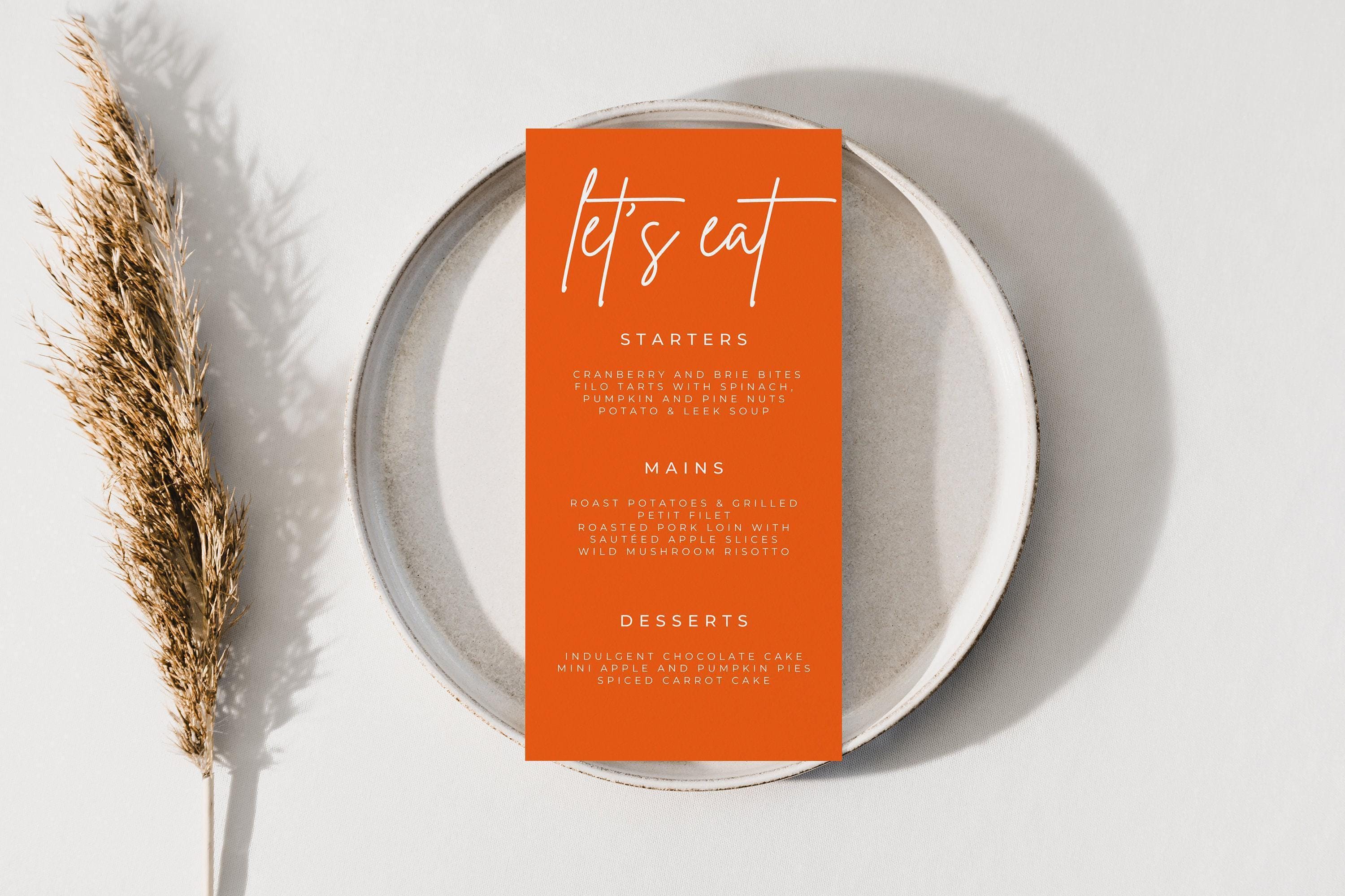 Bright Pink Wedding Menu, Colourful Wedding Menu, Orange Menu, Wedding ...