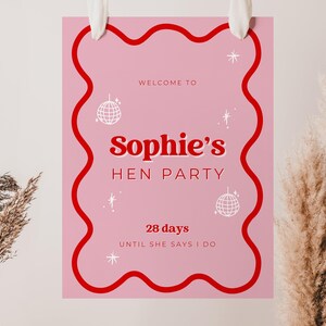 Pink Hen Party Sign, Disco Hen Do Sign, Bachelorette Welcome Sign, Hen ...