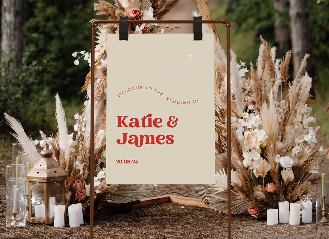 Vintage Wedding Sign, Retro Wedding Welcome Sign, Wavy Wedding Welcome ...