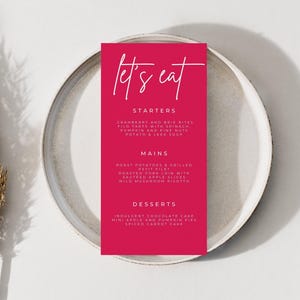Bright Pink Wedding Menu, Colourful Wedding Menu, Orange Menu, Wedding ...