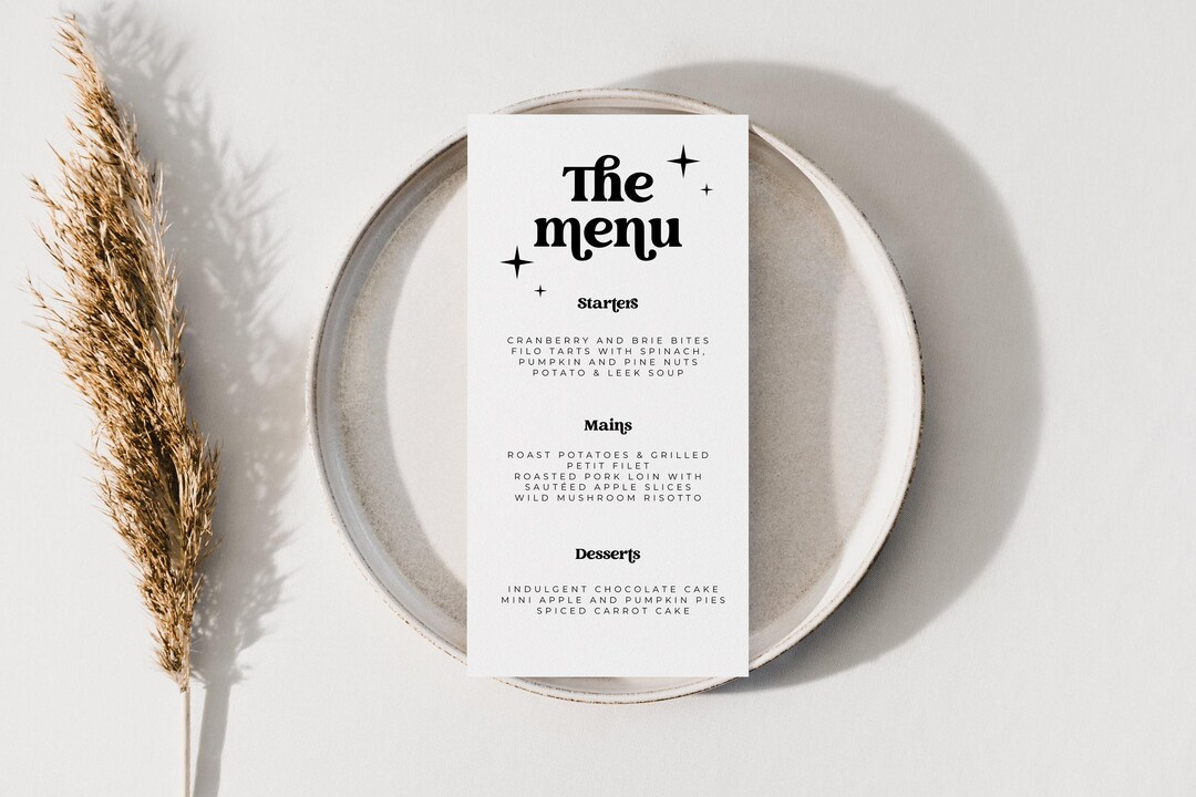 Retro Wedding Menu, Vintage Wedding Menu, 70s Menu Card, Food Menu ...