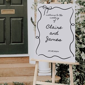 Black Ribbon Wedding Welcome Sign, Bow Wedding Welcome Sign, Retro ...