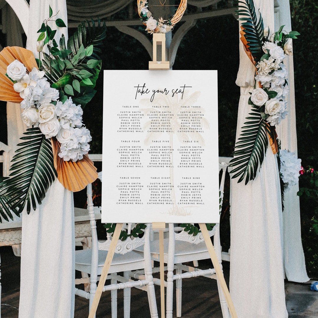 Palm Tree Seating Chart, Tropical Seating Sign, Beach Wedding Sign ...