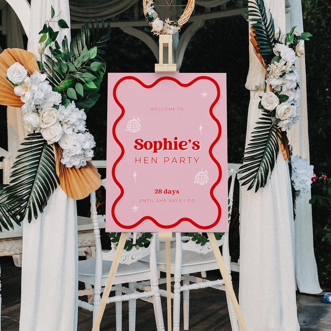 Pink Hen Party Sign, Disco Hen Do Sign, Bachelorette Welcome Sign, Hen ...
