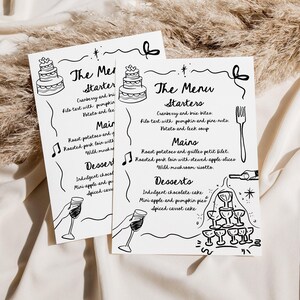 Handwritten Menu Cards, Hand-drawn Menu, Doodle Wedding Menu - Etsy